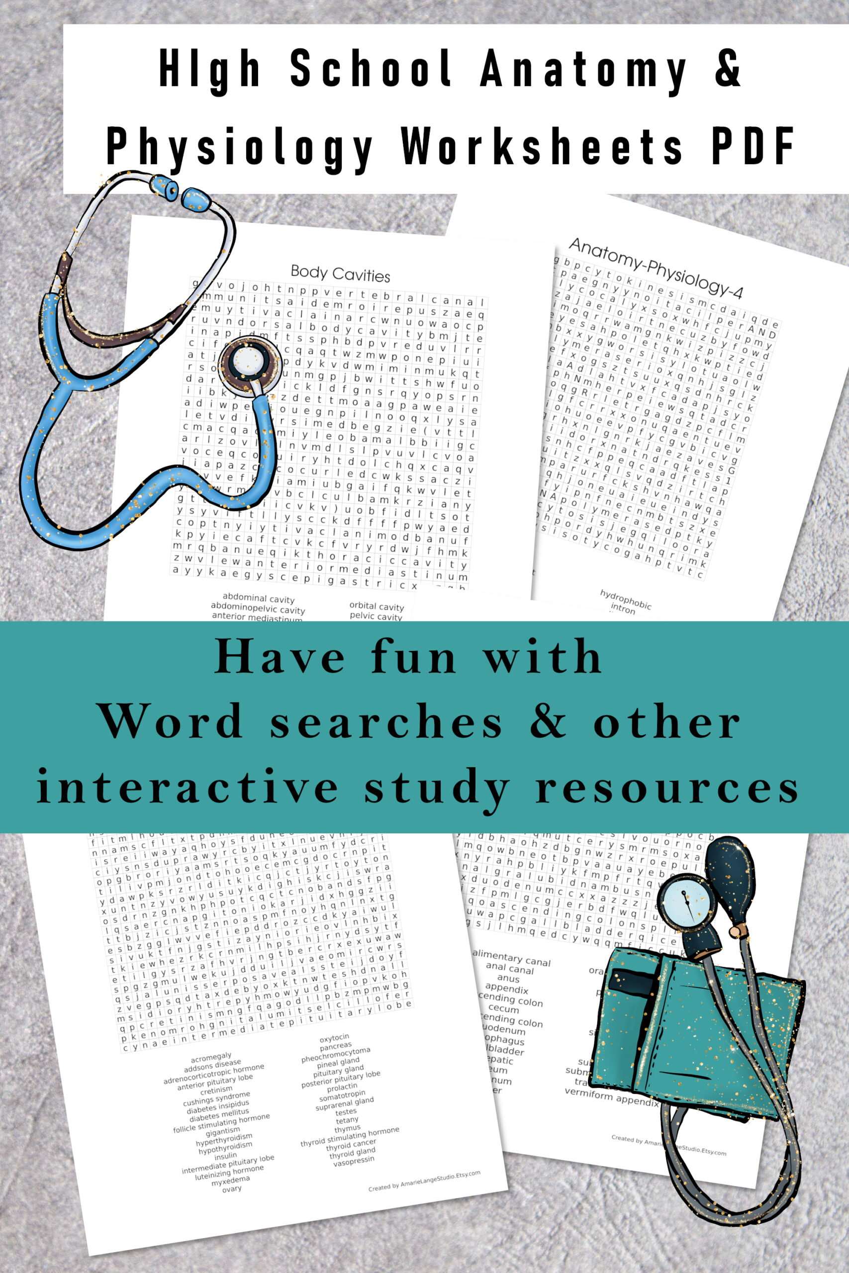 High School Anatomy and Physiology Worksheets PDF - Word Searches ...